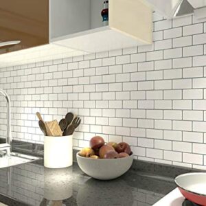 Art3d 10-Sheet Peel and Stick Backsplash, 12 in. x 12 in. Subway 3D Wall Panels, Mono White with Gray Grout