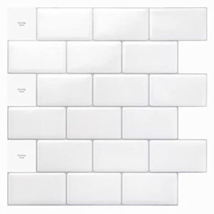 art3d 10-sheet peel and stick tile backsplash – 12″x12″ premium kitchen backsplash peel and stick tile, bright white