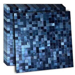 XUANINY 5-Sheet Peel and Stick Backsplash Tiles Dark Blue Surface Aluminum Mosaic Sticker for Kitchen (11.61"x11.61" Per Sheet, Pack of 5pcs) (Dark Blue)