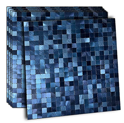 XUANINY 5-Sheet Peel and Stick Backsplash Tiles Dark Blue Surface Aluminum Mosaic Sticker for Kitchen (11.61"x11.61" Per Sheet, Pack of 5pcs) (Dark Blue)