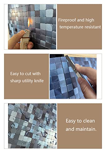 XUANINY 5-Sheet Peel and Stick Backsplash Tiles Dark Blue Surface Aluminum Mosaic Sticker for Kitchen (11.61"x11.61" Per Sheet, Pack of 5pcs) (Dark Blue)