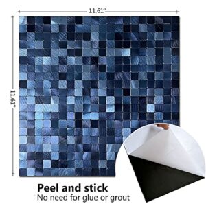 XUANINY 5-Sheet Peel and Stick Backsplash Tiles Dark Blue Surface Aluminum Mosaic Sticker for Kitchen (11.61"x11.61" Per Sheet, Pack of 5pcs) (Dark Blue)