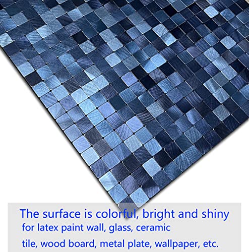 XUANINY 5-Sheet Peel and Stick Backsplash Tiles Dark Blue Surface Aluminum Mosaic Sticker for Kitchen (11.61"x11.61" Per Sheet, Pack of 5pcs) (Dark Blue)