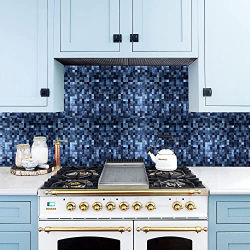 XUANINY 5-Sheet Peel and Stick Backsplash Tiles Dark Blue Surface Aluminum Mosaic Sticker for Kitchen (11.61"x11.61" Per Sheet, Pack of 5pcs) (Dark Blue)