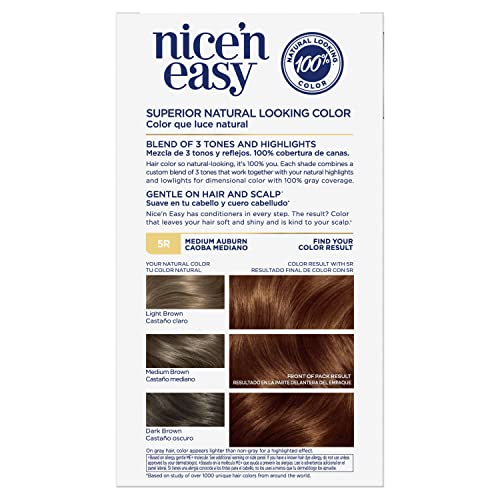 Clairol Nice'n Easy Permanent Hair Dye, 5R Medium Auburn Hair Color, Pack of 1