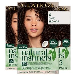 clairol natural instincts demi-permanent hair dye, 4 dark brown hair color, pack of 3