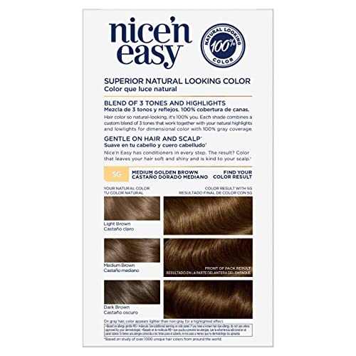 Clairol Nice'n Easy Liquid Permanent Hair Dye, 5G Natural Medium Golden Brown Hair Color, Pack of 3(Packaging May vary)