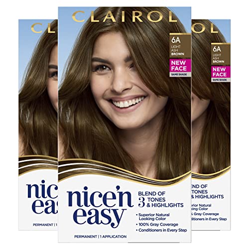 Clairol Nice'n Easy Permanent Hair Dye, 6A Light Ash Brown Hair Color, Pack of 3