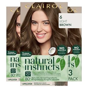 clairol natural instincts demi-permanent hair dye, 6 light brown hair color, pack of 3