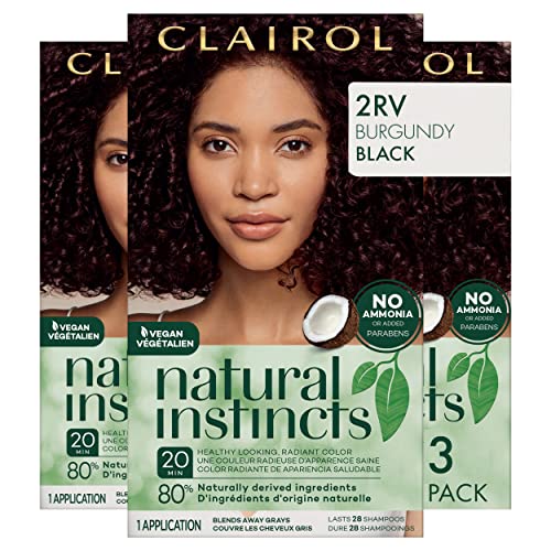 Clairol Natural Instincts Demi-Permanent Hair Dye, 2RV Burgundy Black Hair Color, Pack of 3