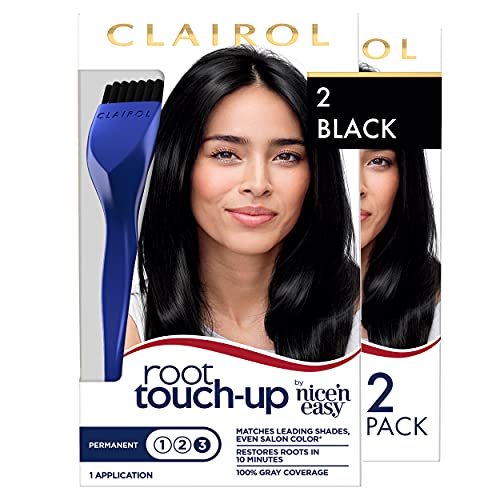 Clairol Root Touch-Up by Nice'n Easy Permanent Hair Dye, 2 Black Hair Color, Pack of 2