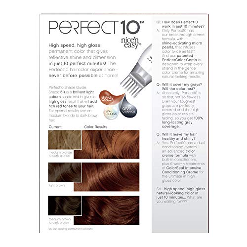 Clairol Nice'n Easy Perfect 10 Permanent Hair Dye, 6R Light Auburn Hair Color, Pack of 1