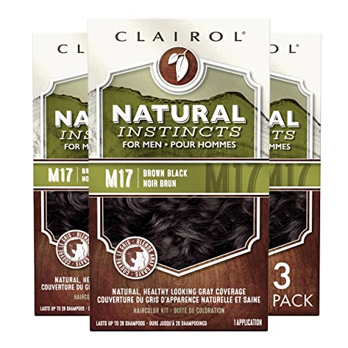 Clairol Natural Instincts Semi-Permanent Hair Dye for Men, M17 Brown Black Hair Color, Pack of 3