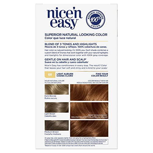 Clairol Nice'n Easy Permanent Hair Dye, 6R Light Auburn Hair Color, Pack of 3