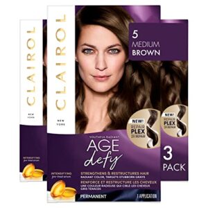 clairol age defy permanent hair dye, 5 medium brown hair color, pack of 3