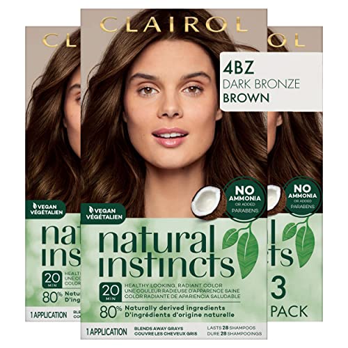 Clairol Natural Instincts Demi-Permanent Hair Dye, 4BZ Dark Bronze Brown Hair Color, Pack of 3