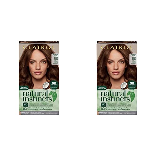 Clairol Natural Instincts Demi-Permanent Hair Dye, 5BZ Medium Bronze Brown Hair Color, Pack of 2