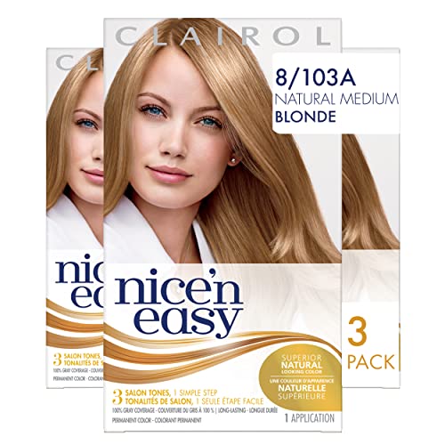 Clairol Nice'n Easy Liquid Permanent Hair Dye, 8 Medium Blonde Hair Color, Pack of 3