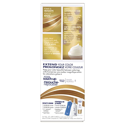 Clairol Nice'n Easy Liquid Permanent Hair Dye, 8 Medium Blonde Hair Color, Pack of 3