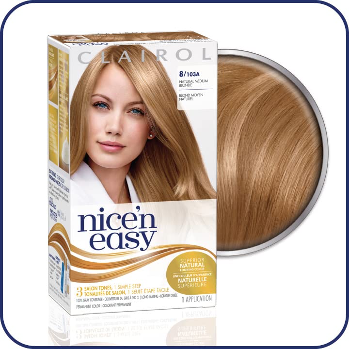 Clairol Nice'n Easy Liquid Permanent Hair Dye, 8 Medium Blonde Hair Color, Pack of 3