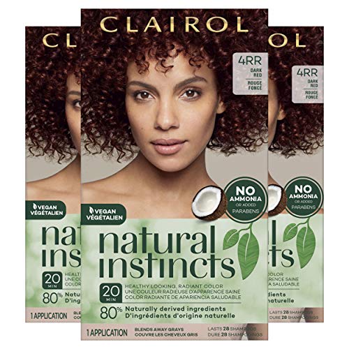 Clairol Natural Instincts Demi-Permanent Hair Dye, 4RR Dark Red Hair Color, Pack of 3