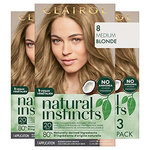 Clairol Natural Instincts Demi-Permanent Hair Dye, 8 Medium Blonde Hair Color, Pack of 3