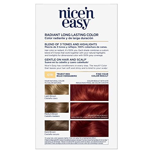 Clairol Nice'n Easy Permanent Hair Dye, 6TR Truest Red Hair Color, Pack of 1