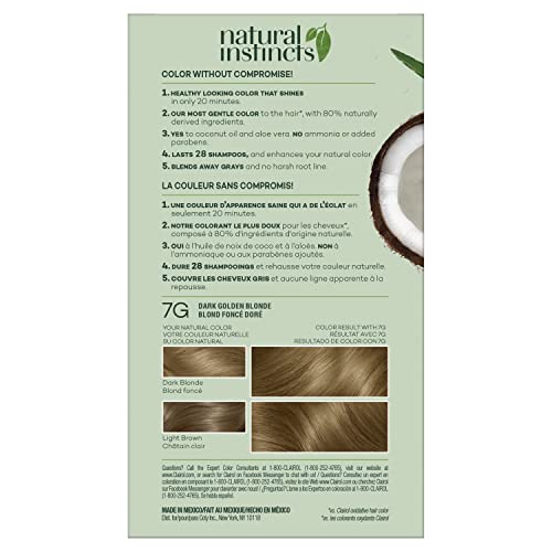 Clairol Natural Instincts Demi-Permanent Hair Dye, 7G Dark Golden Blonde Hair Color, Pack of 3