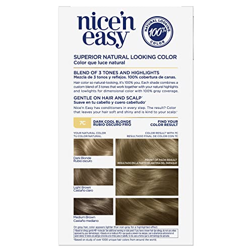 Clairol Nice'n Easy Permanent Hair Dye, 7C Dark Cool Blonde Hair Color, Pack of 1