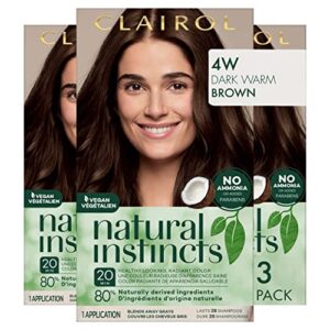 clairol natural instincts demi-permanent hair dye, 4w dark warm brown hair color, pack of 3