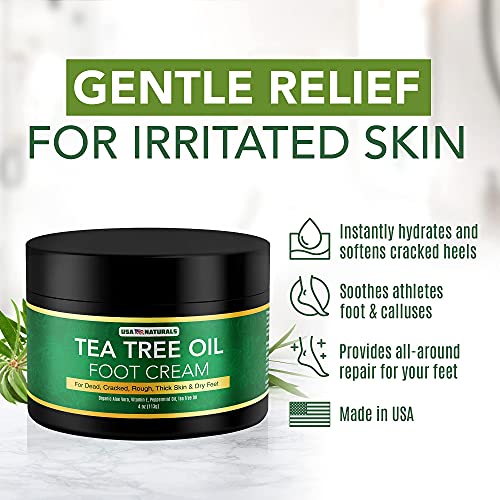 Tea Tree Oil Foot Cream - Instantly Hydrates and Moisturizes Cracked or Callused Feet - Rapid Relief Heel Cream - Natural Treatment Helps & Soothes Irritated Skin, Athletes Foot, Body Acne