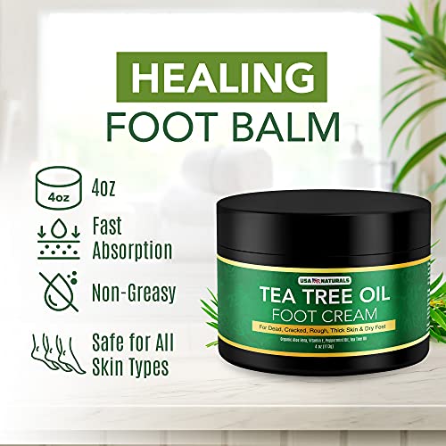 Tea Tree Oil Foot Cream - Instantly Hydrates and Moisturizes Cracked or Callused Feet - Rapid Relief Heel Cream - Natural Treatment Helps & Soothes Irritated Skin, Athletes Foot, Body Acne