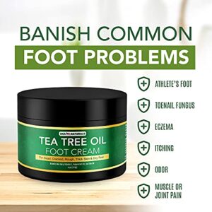 Tea Tree Oil Foot Cream - Instantly Hydrates and Moisturizes Cracked or Callused Feet - Rapid Relief Heel Cream - Natural Treatment Helps & Soothes Irritated Skin, Athletes Foot, Body Acne