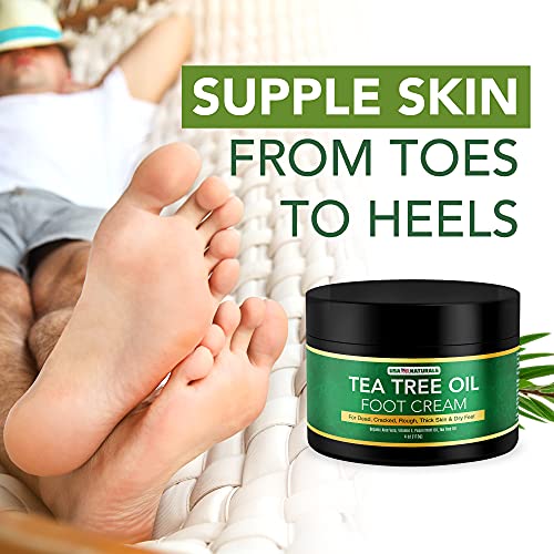 Tea Tree Oil Foot Cream - Instantly Hydrates and Moisturizes Cracked or Callused Feet - Rapid Relief Heel Cream - Natural Treatment Helps & Soothes Irritated Skin, Athletes Foot, Body Acne