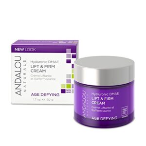 andalou naturals hyaluronic dmae lift firm skin cream, face moisturizer with anti aging antioxidants, hydrating, helps reduce fine lines and wrinkles, 1.7 ounce