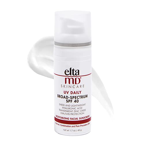 EltaMD UV Daily SPF 40 Sunscreen Moisturizer Face Lotion, Sunscreen Moisturizer With Hyaluronic Acid, Broad Spectrum Hydrating Sunscreen Lotion, Non Greasy, Sheer, Zinc Oxide Formula, 1.7 oz Pump