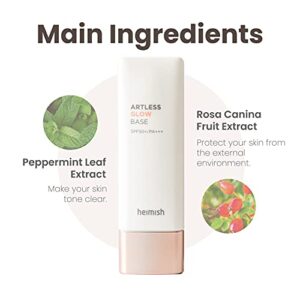 [heimish] Artless Glow Base SPF 50+ PA+++ 1.4fl.oz/40ml | Moisturizer, Sunscreen to Makeup Base | Cruelty-free, All-In-One, Glowy Skin, All Skin Types, Lightweight, Soft Cream texture, face primer