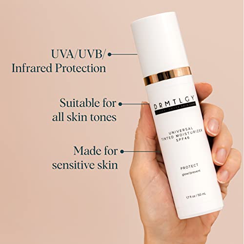 DRMTLGY Tinted Moisturizer with SPF 46. Universal Tint. All-In-One Face Sunscreen and Foundation with Broad Spectrum Protection Against UVA and UVB Rays. 1.7 oz