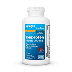 amazon basic care ibuprofen tablets, fever reducer and pain relief from body aches, headache, arthritis pain and more, 500 count