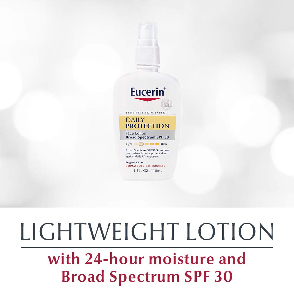 Eucerin Daily Protection Face Lotion - Broad Spectrum SPF 30 - Moisturizes and Protects Sensitive, Dry Skin - 4 fl. oz. Pump Bottle