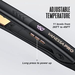 VANESSA PRO Flat Iron Hair Straightener, 100% Pure Titanium Flat Iron for One Pass to Achieve a Sleek Look, Curls Beautifully & Straightens Well - 1 inch