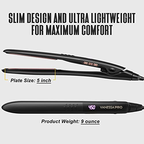 VANESSA PRO Flat Iron Hair Straightener, 100% Pure Titanium Flat Iron for One Pass to Achieve a Sleek Look, Curls Beautifully & Straightens Well - 1 inch