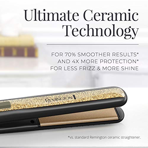 Remington S6501 1” Ultimate Ceramic Flat Iron with Protection Against Frizz, Smooth Glide Hair Straightener, High Heat and Temperature Lock