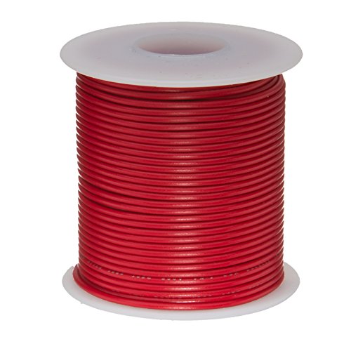 Remington Industries 20PTFESTRRED25 20 AWG Gauge Stranded Hook Up Wire, 25 feet Length, Red, 0.0320 Diameter, PTFE, 600 Volts