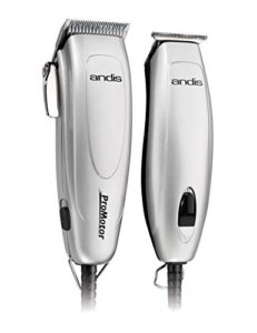 andis 24565 professional promotor electric corded hair clipper & beard trimmer – adjustable t-blade built with stainless carbon steel, high-speed rotary motor with less noise – 27 piece kit, grey