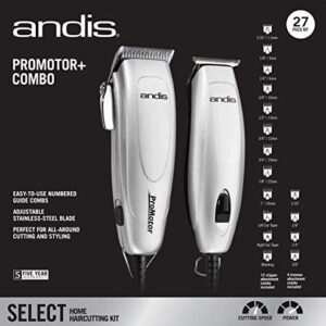 Andis 24565 Professional Promotor Electric Corded Hair Clipper & Beard Trimmer – Adjustable T-Blade Built With Stainless Carbon Steel, High-Speed Rotary Motor With Less Noise - 27 Piece Kit, Grey