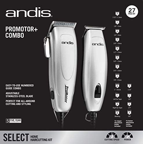 Andis 24565 Professional Promotor Electric Corded Hair Clipper & Beard Trimmer – Adjustable T-Blade Built With Stainless Carbon Steel, High-Speed Rotary Motor With Less Noise - 27 Piece Kit, Grey