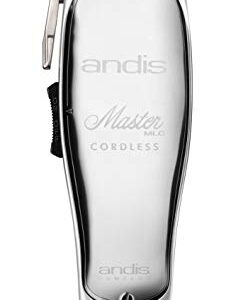 Andis 12470 Professional Master Corded/Cordless Hair & Beard Trimmer, Adjustable Carbon Steel Blade Hair Clipper for Close Cutting, Chrome, Silver - 5 Piece Set