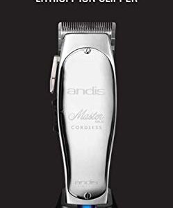 Andis 12470 Professional Master Corded/Cordless Hair & Beard Trimmer, Adjustable Carbon Steel Blade Hair Clipper for Close Cutting, Chrome, Silver - 5 Piece Set