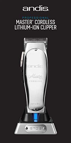 Andis 12470 Professional Master Corded/Cordless Hair & Beard Trimmer, Adjustable Carbon Steel Blade Hair Clipper for Close Cutting, Chrome, Silver - 5 Piece Set